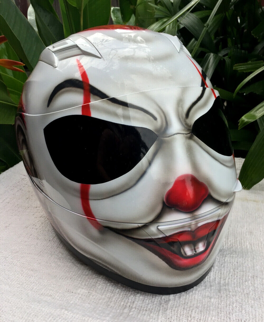 Custom Motorcyle Helmet Airbrush Mad Killer Scary Clown IT (DOT and ECE ...