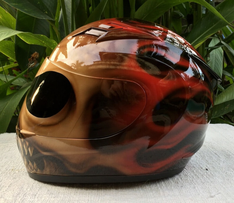 Custom Motorcyle Helmet Airbrush Killer Skull Burning on Fire (DOT and ...