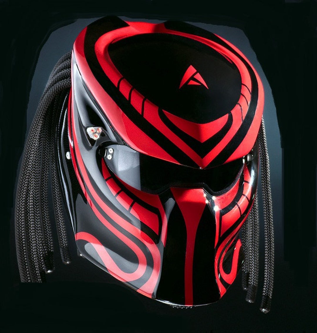The Predator Motorcycle Helmet Red Line Graphic (DOT and ECE Approved ...