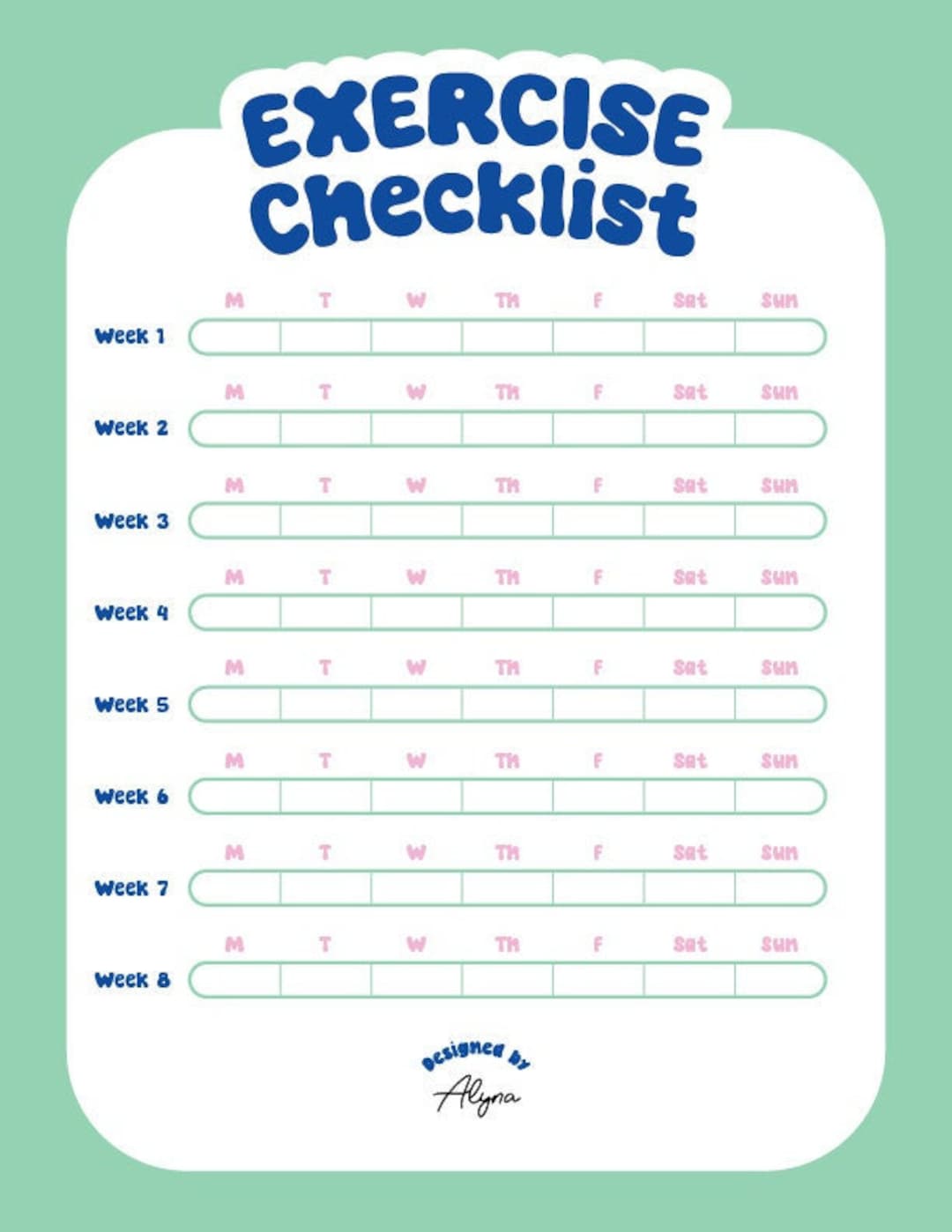 Printable Daily Exercise Checklist bubbly Collection - Etsy