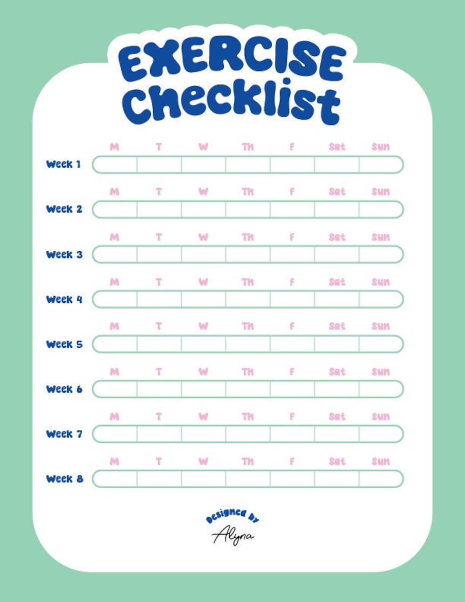 Printable Daily Exercise Checklist bubbly Collection - Etsy
