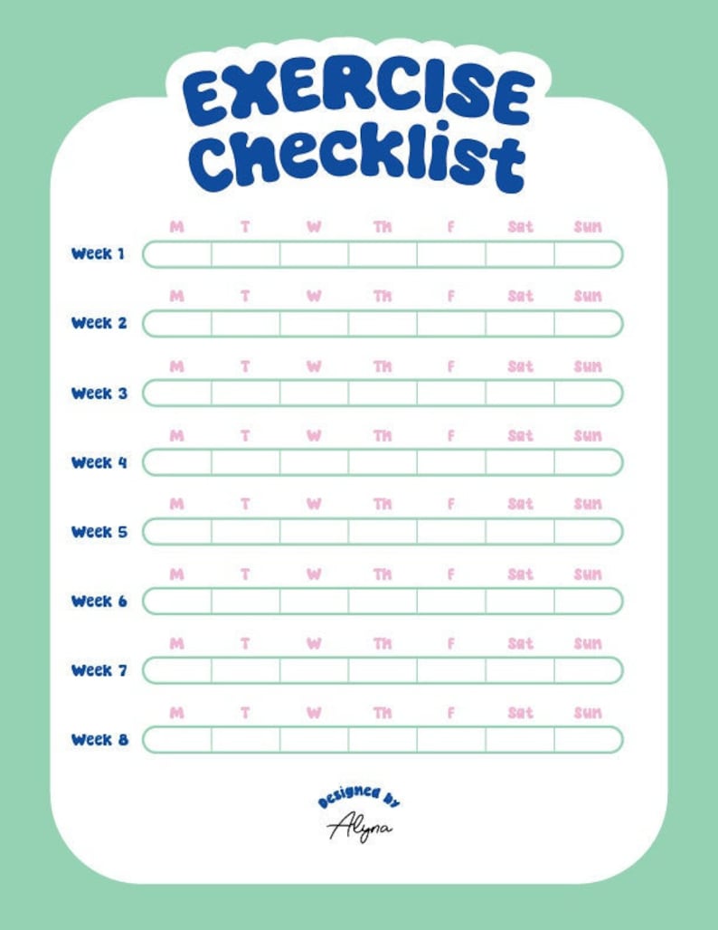 Printable Daily Exercise Checklist bubbly Collection - Etsy