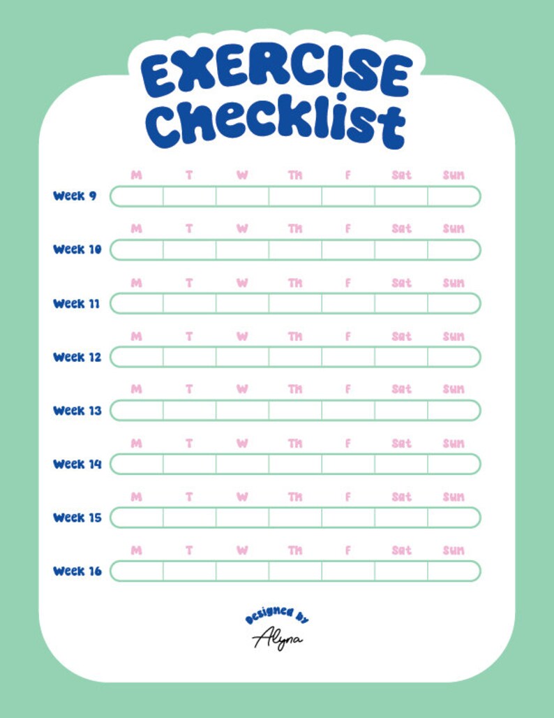 Printable Daily Exercise Checklist bubbly Collection - Etsy