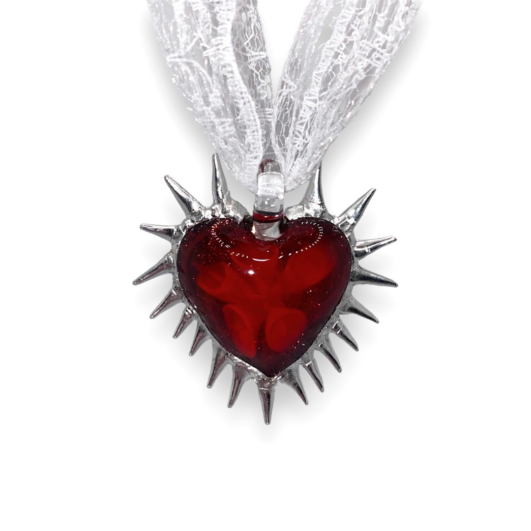Y2k Spiky Red Heart Ribbon Necklace, Grunge Necklace, Celestial ...