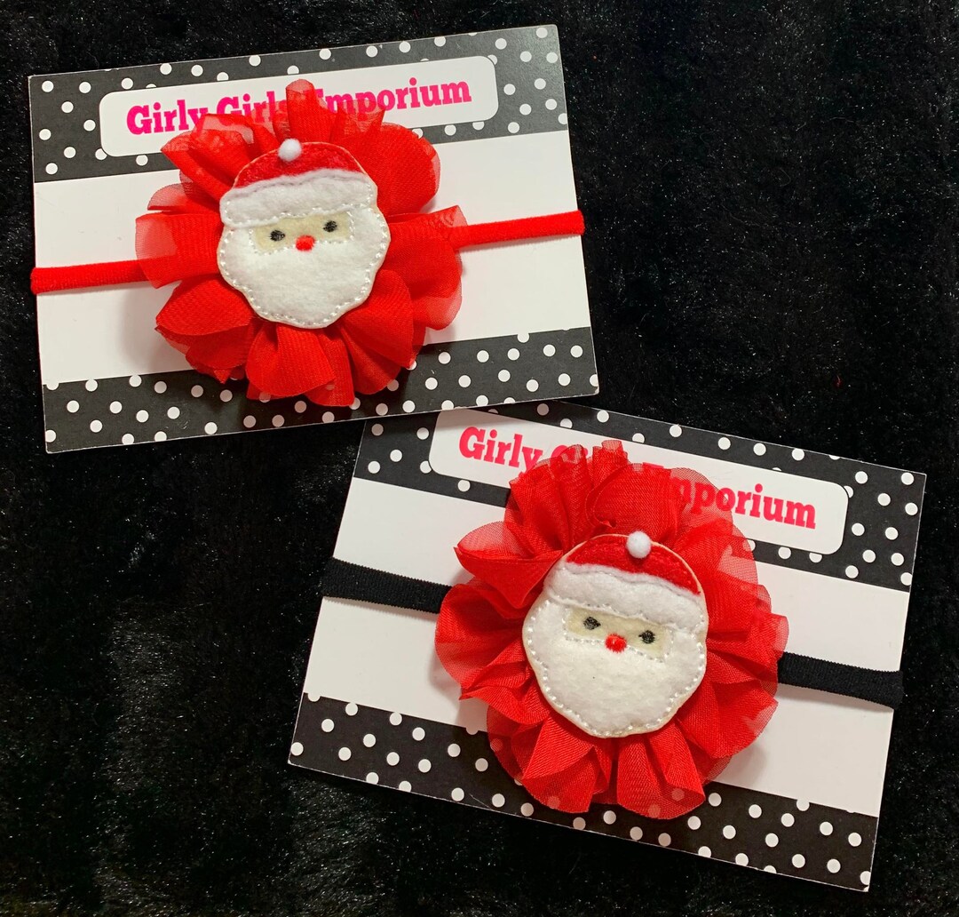READY TO SHIP Santa Baby Frilly Headband, Newborn Santa Headband, Santa ...