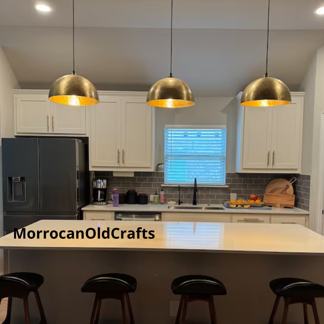 Set of 3 , Dome Brass Solid Oxide,dome Pendant Light for Kitchen Island ...