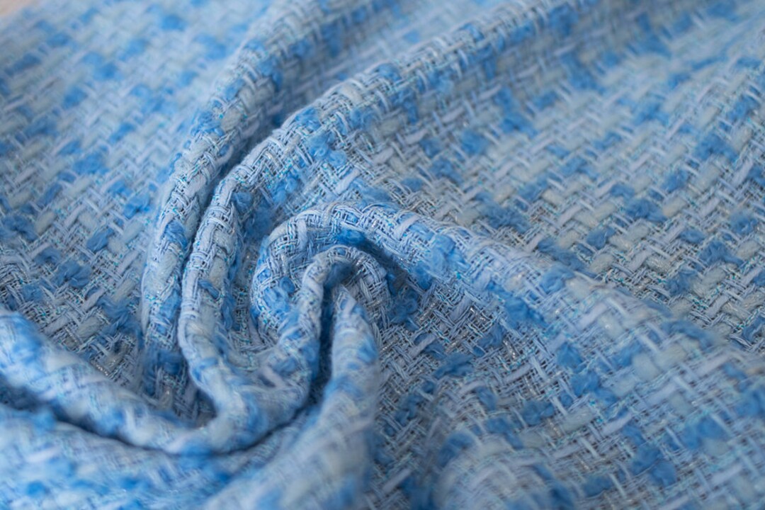 Checkered Tweed Light Blue Wool Cotton Mohair, Made in Italy - Etsy