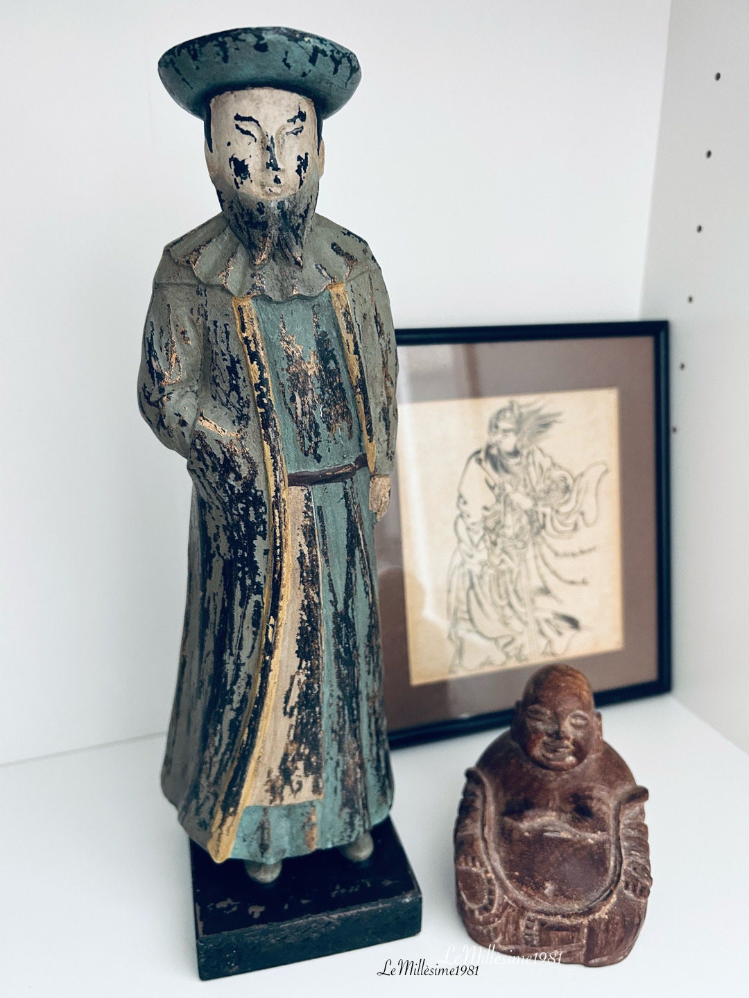 Unique Vintage Collection Chinese Style Color Painted Carved Wood Man ...