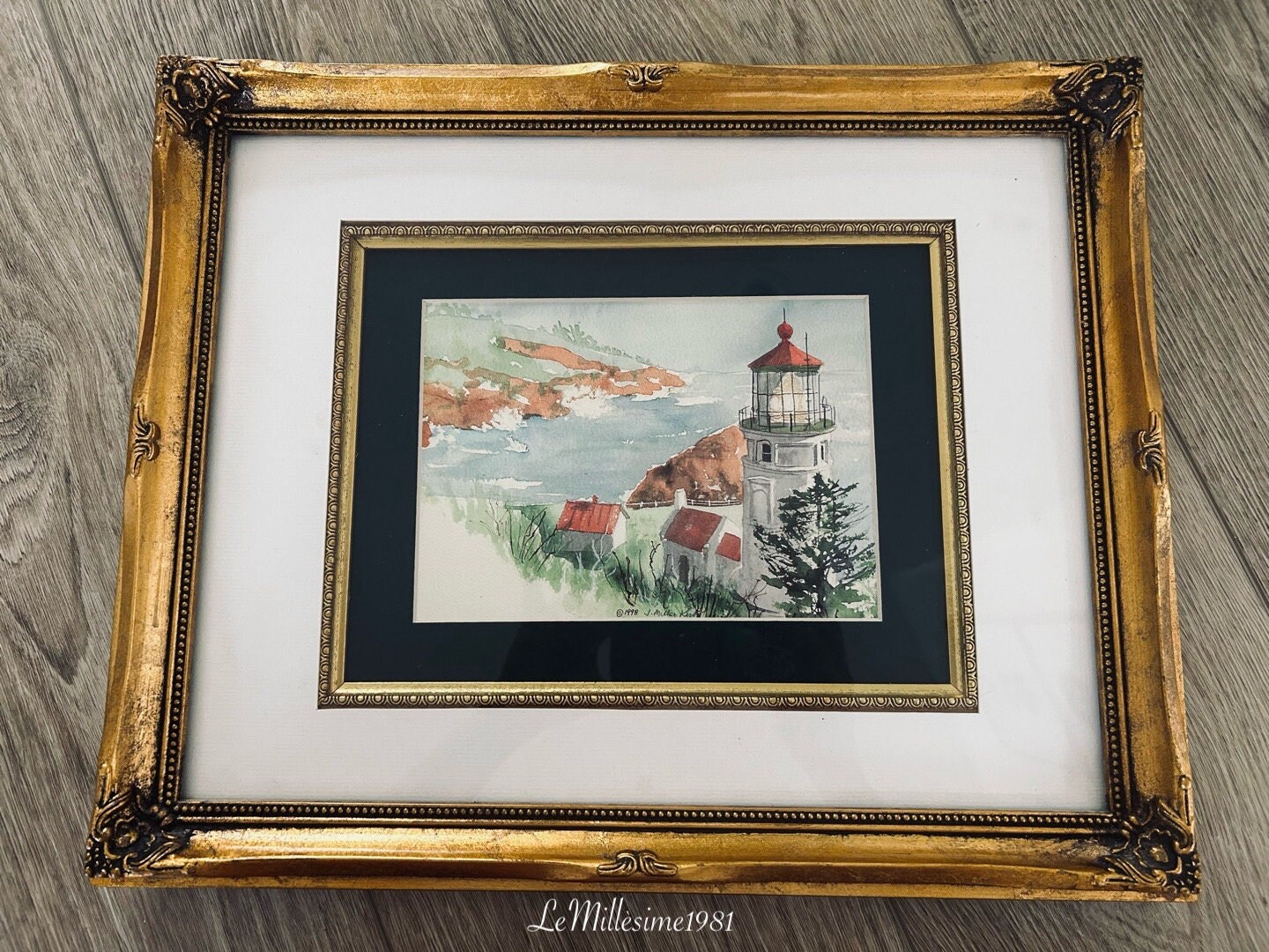 Vintage Framed Heceta Head Lighthouse Watercolor Print by - Etsy