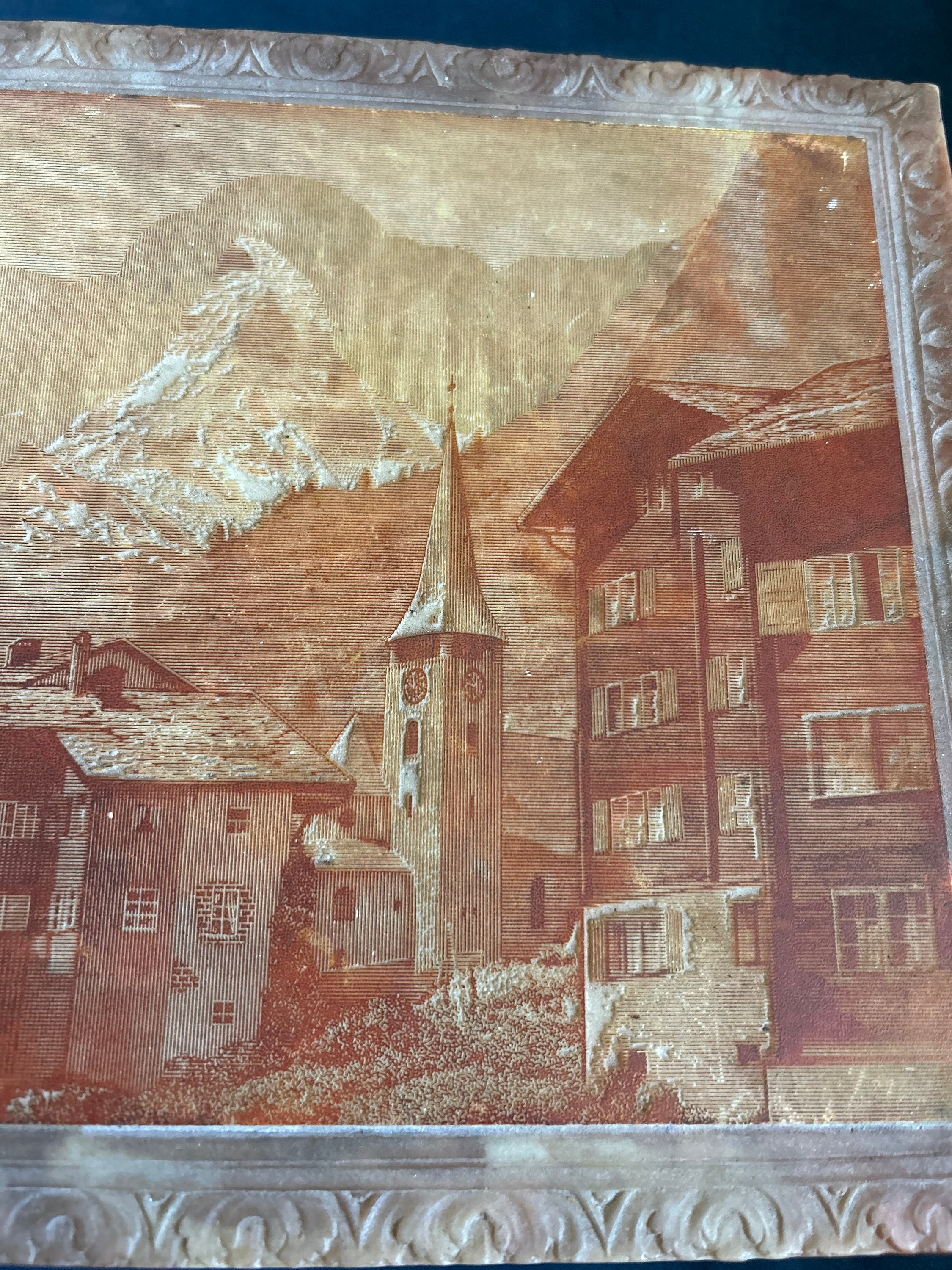 Large Vintage Incolay Stone Box With a Detailed Scenery of Zermatt and ...