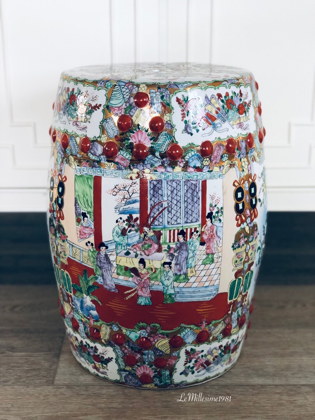 1980 Vintage Oriental Famille Rose Mixed Color Porcelain Table Stool ...