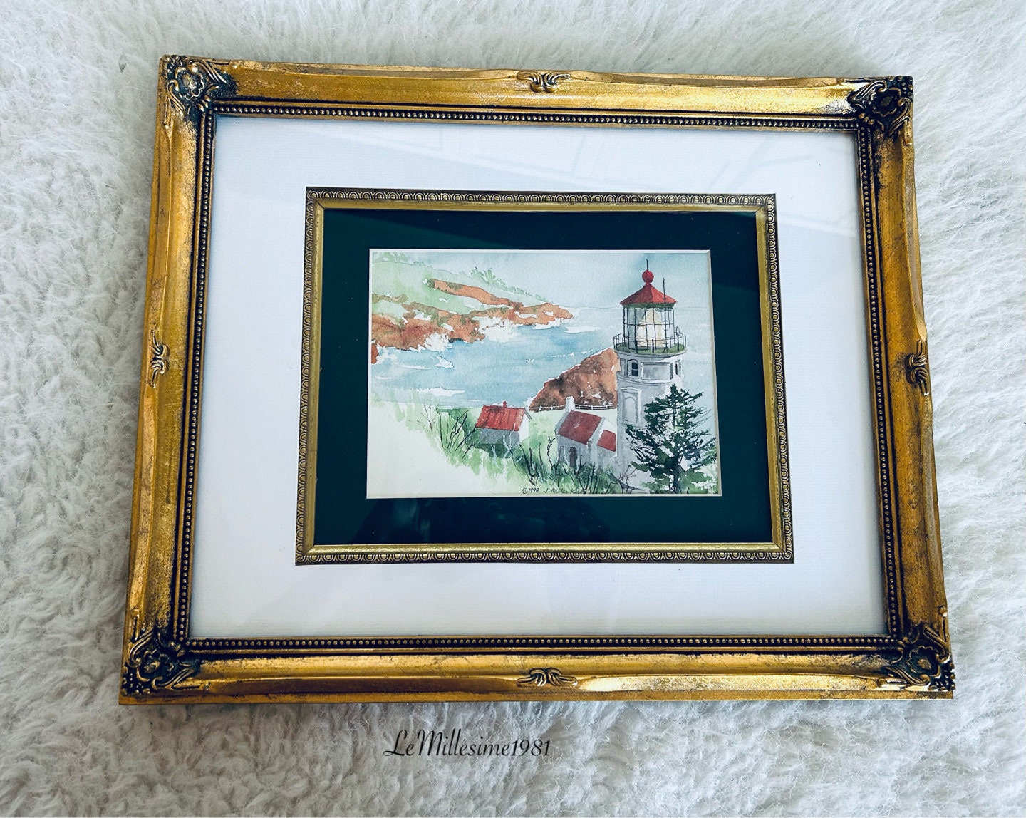 Vintage Framed Heceta Head Lighthouse Watercolor Print by - Etsy