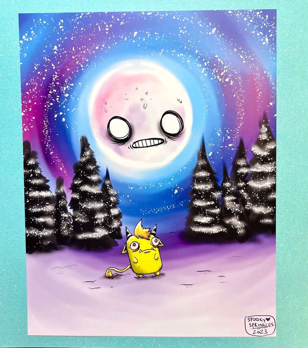 Little Monster Landscape Winter Night Outsider Art Evil Moon Cute and ...