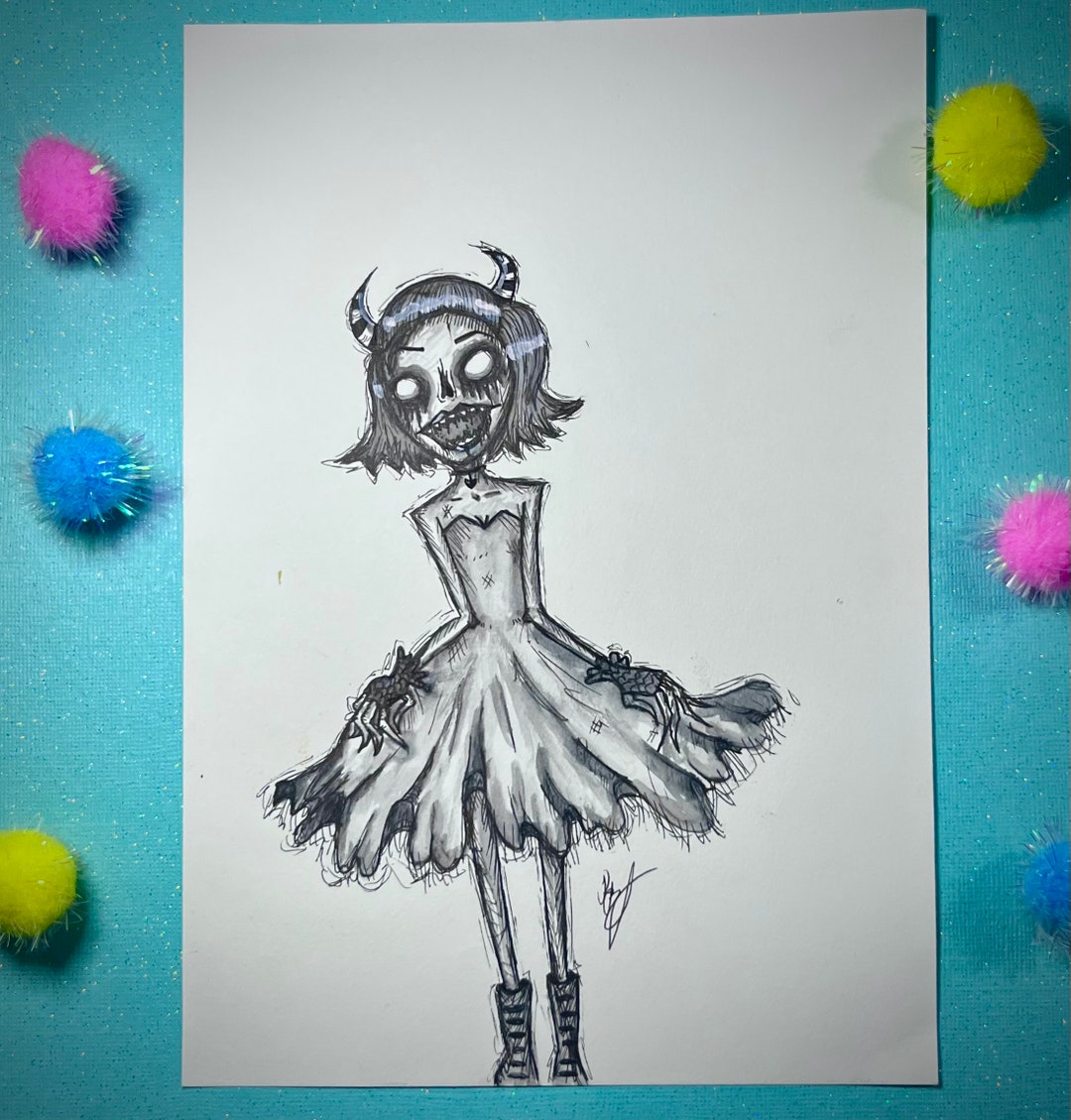 Spooky Scary Halloween Babe Art Ink Wash - Etsy