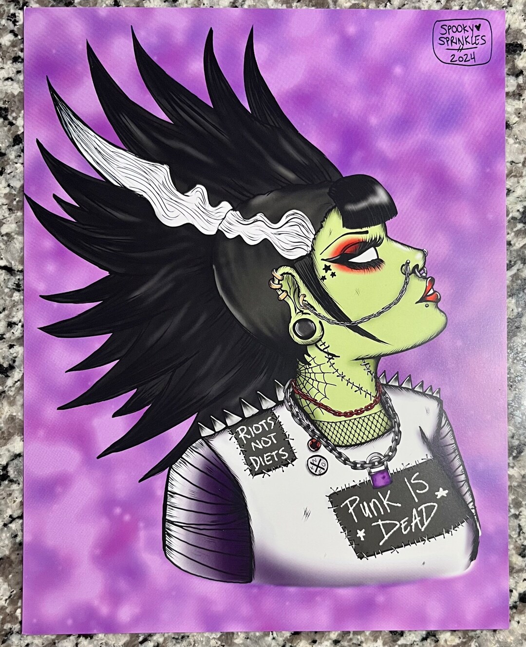 Zombie Bride of Frankenstein, Punk Cutie Halloween Girl Pinup Art Semi ...