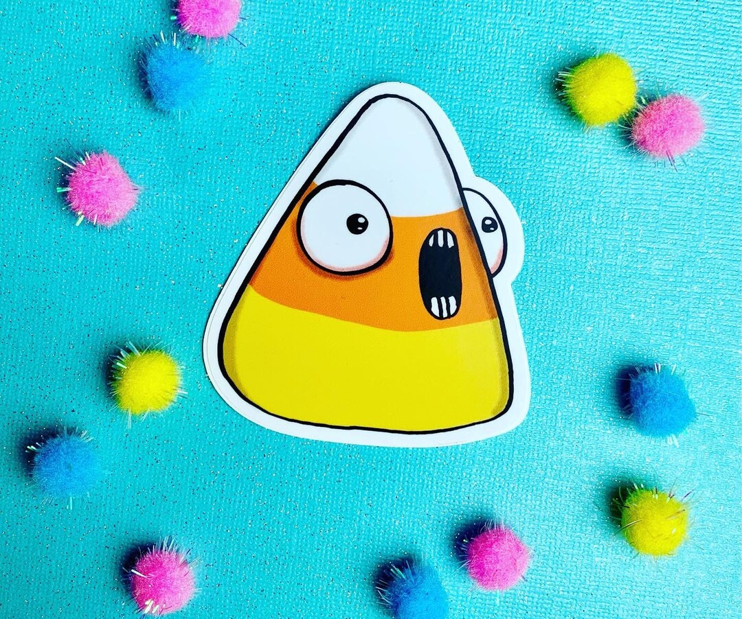 Lets Get Spoopy Scared Candy Corn, Clear Border Sticker on White Paper ...