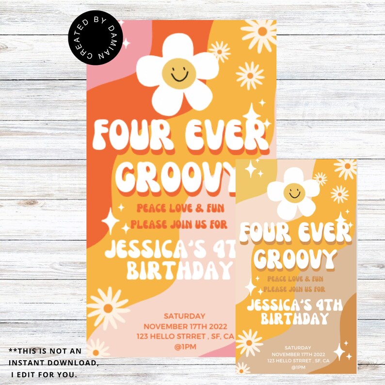 Four Ever Groovy Birthday Invitation - Etsy