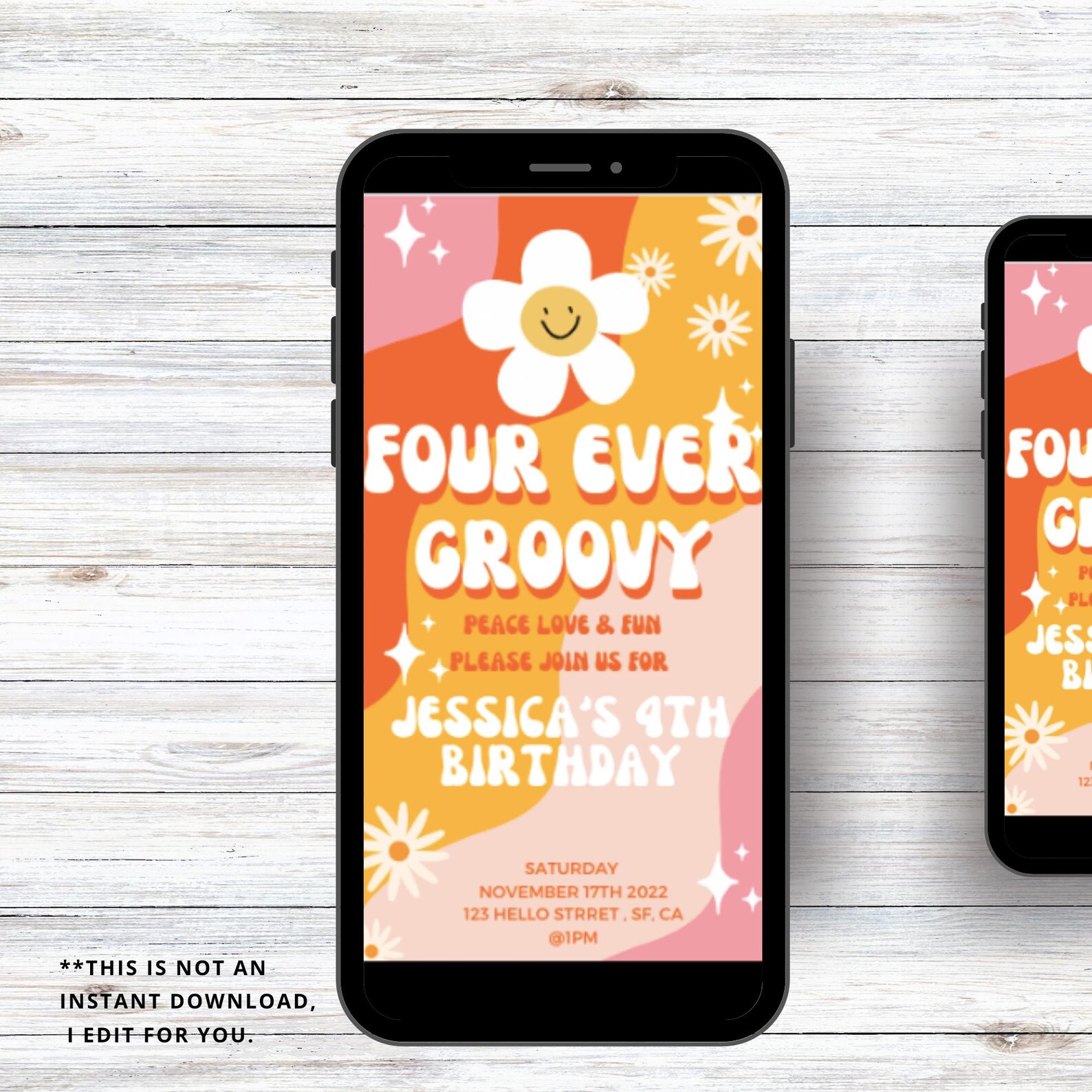 Four Ever Groovy Birthday Invitation - Etsy
