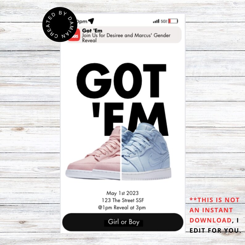 Gender Reveal Invitation | Nik & Got Em' | Shoes - Etsy