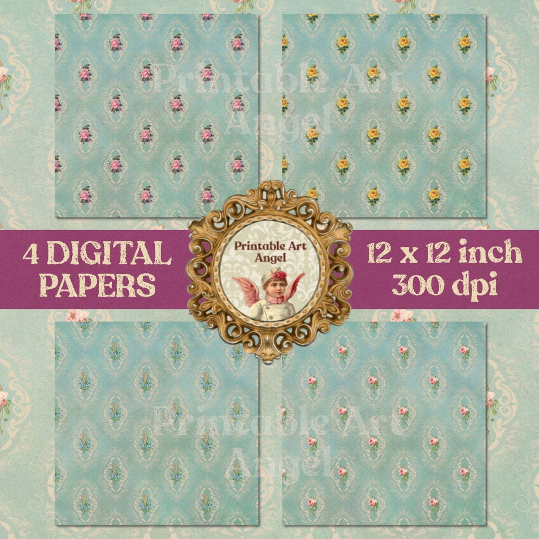 Digital Scrapbook Paper Set, Vintage Paper, Shabby Floral Paper ...