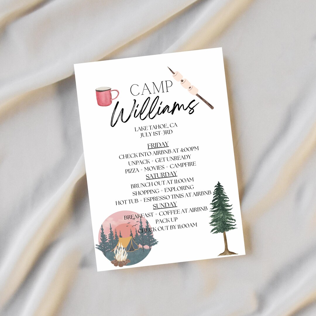 Camp Bride Bachelorette Party Itinerary Digital Download [editable] - Etsy