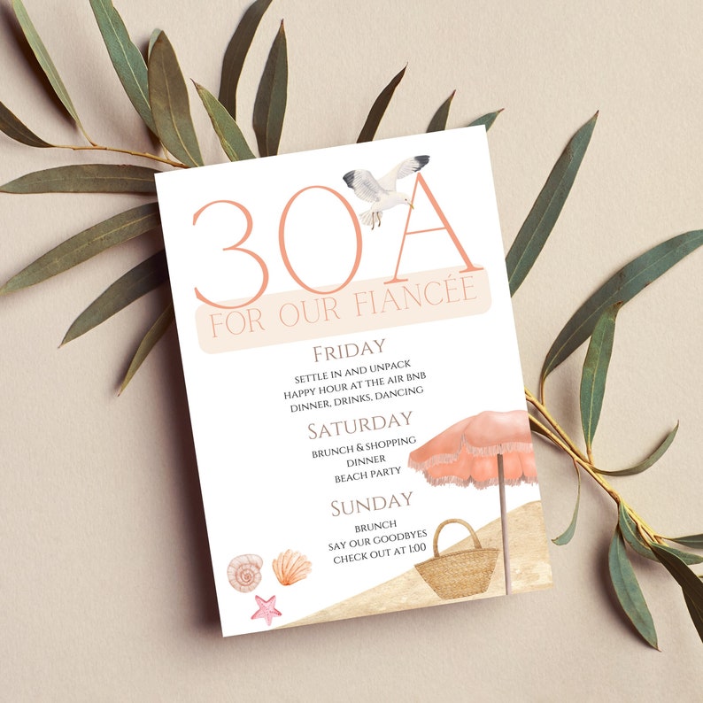 30A for Our Fiancée Bachelorette Itinerary Digital Download [editable ...