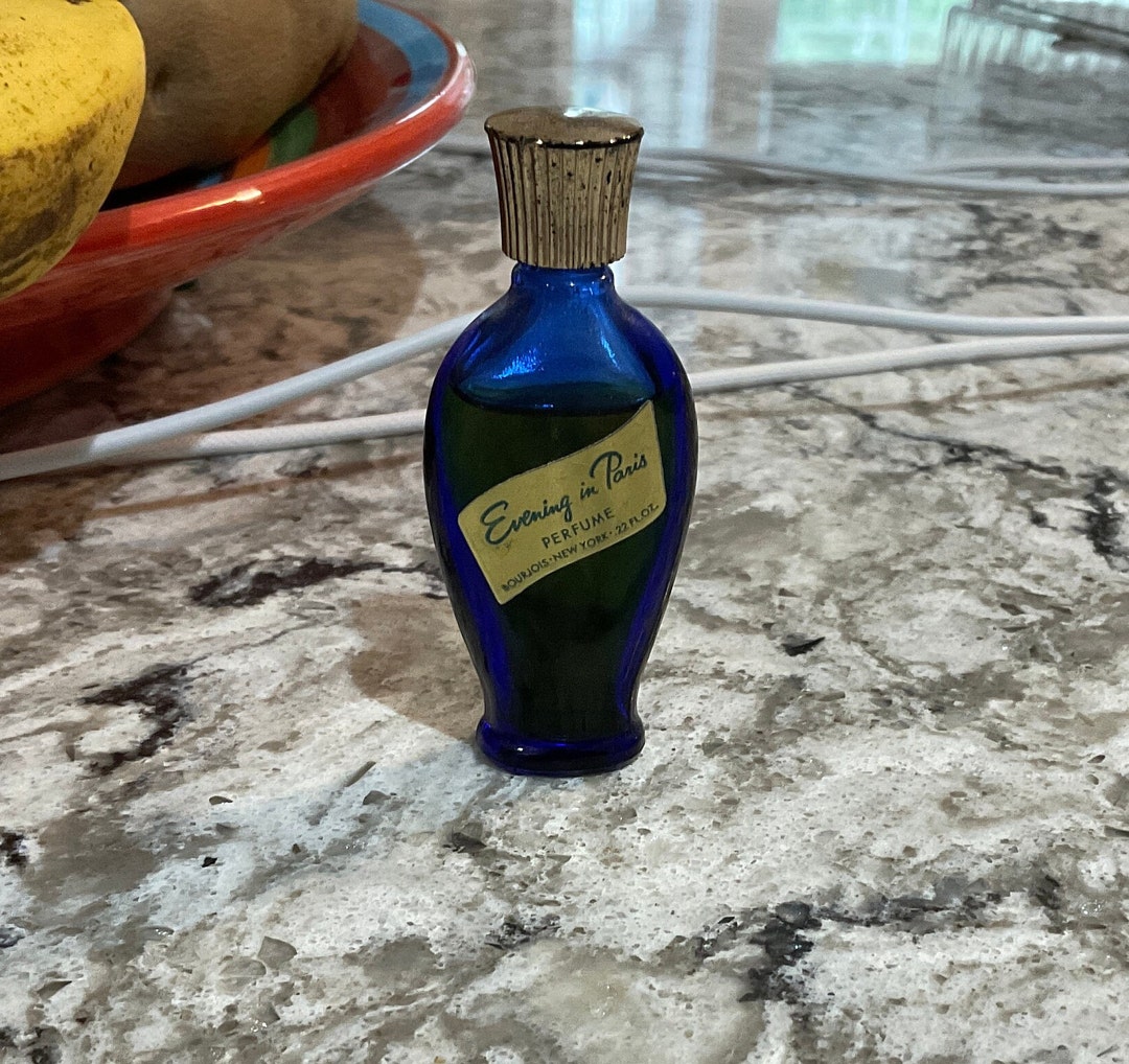 Vintage Cobalt Blue Perfume Bottle, Evening in Paris, Bourjois, New ...