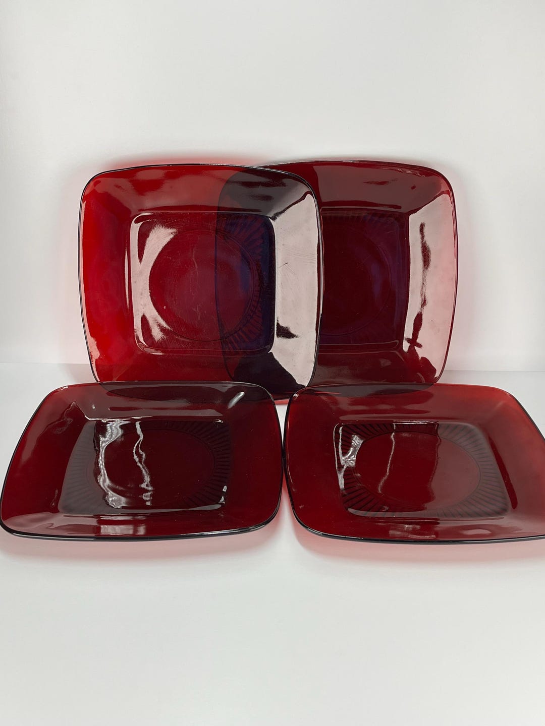 Vintage Plates in Ruby Red Glass Made by Anchor Hocking Set of 4 - Etsy