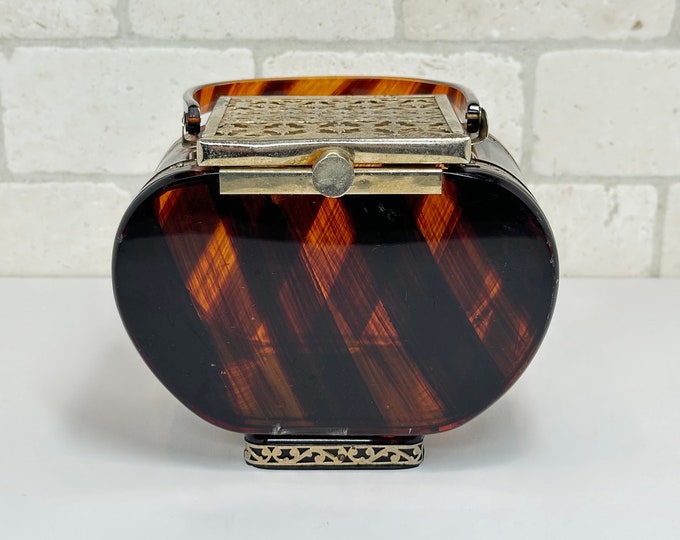 Vintage Brown Tortoise Lucite Box Handbag With Brass Filigree Top, Made ...