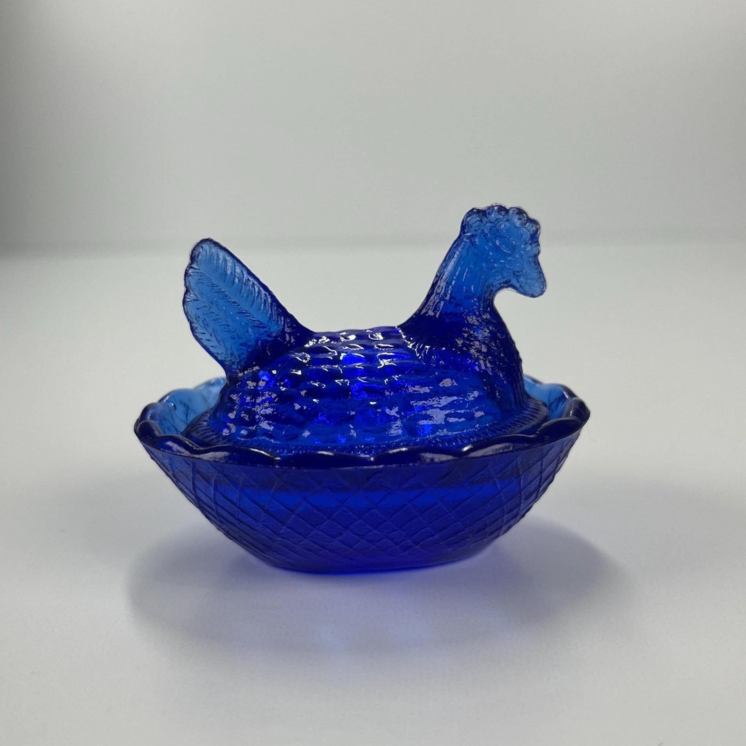 Vintage Miniature Glass Hen on Nest Salt Cellar in Cobalt Blue Glass - Etsy