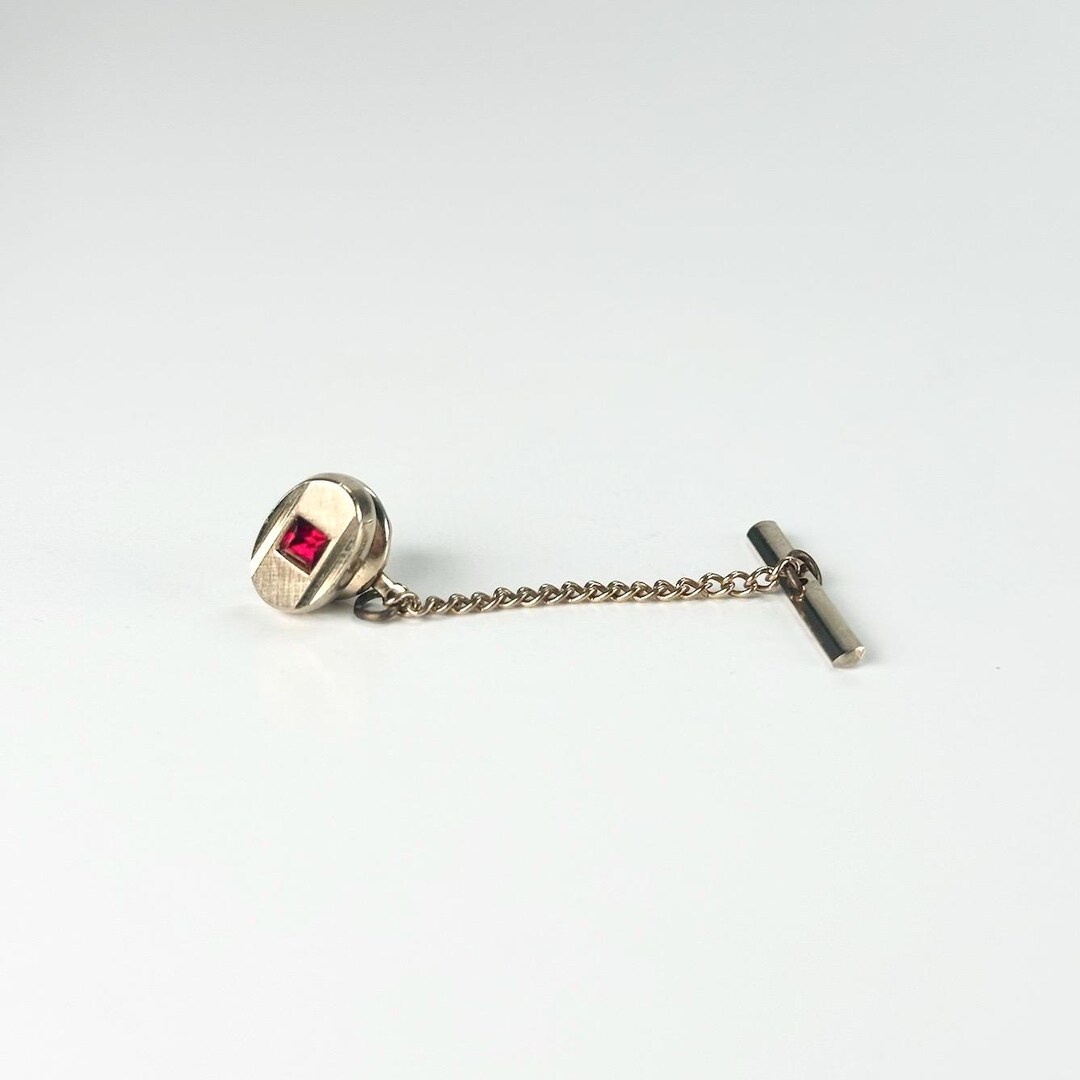 Vintage Tie Tack in Gold Tone With Red Rhinestone Stamped Swank - Etsy