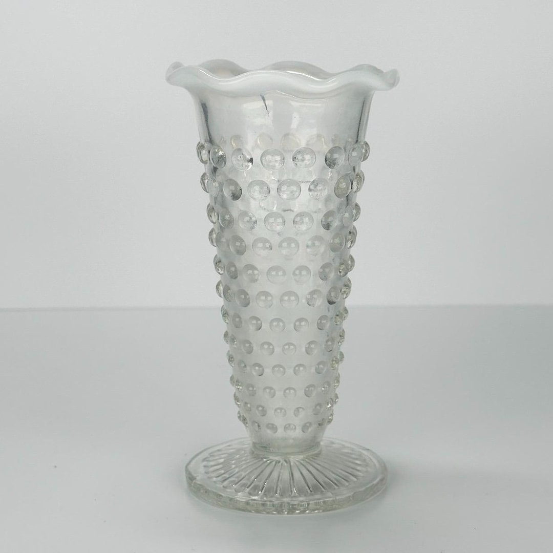 Vintage Vase in a White Opalescent Moonstone With Hobnail Glass Design ...
