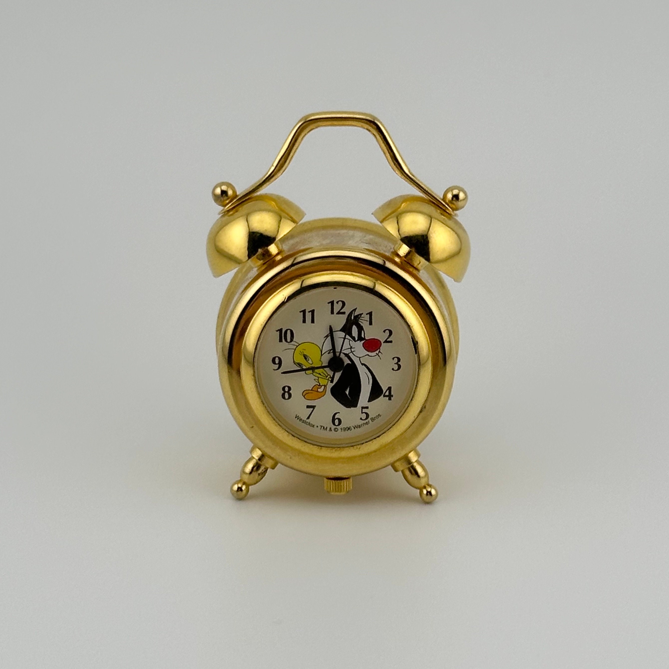 Vintage Looney Toons Mini Clock, Tweety Bird and Sylvester, Gold Tone ...