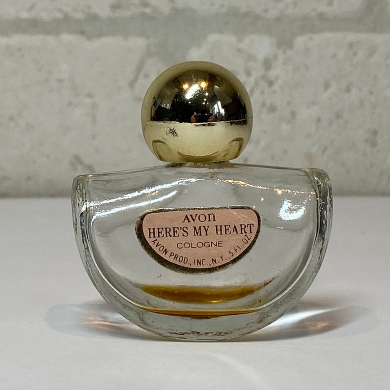 Vintage Avon Perfume Bottle, Clear Glass, Here’s My Heart Cologne, Gold ...