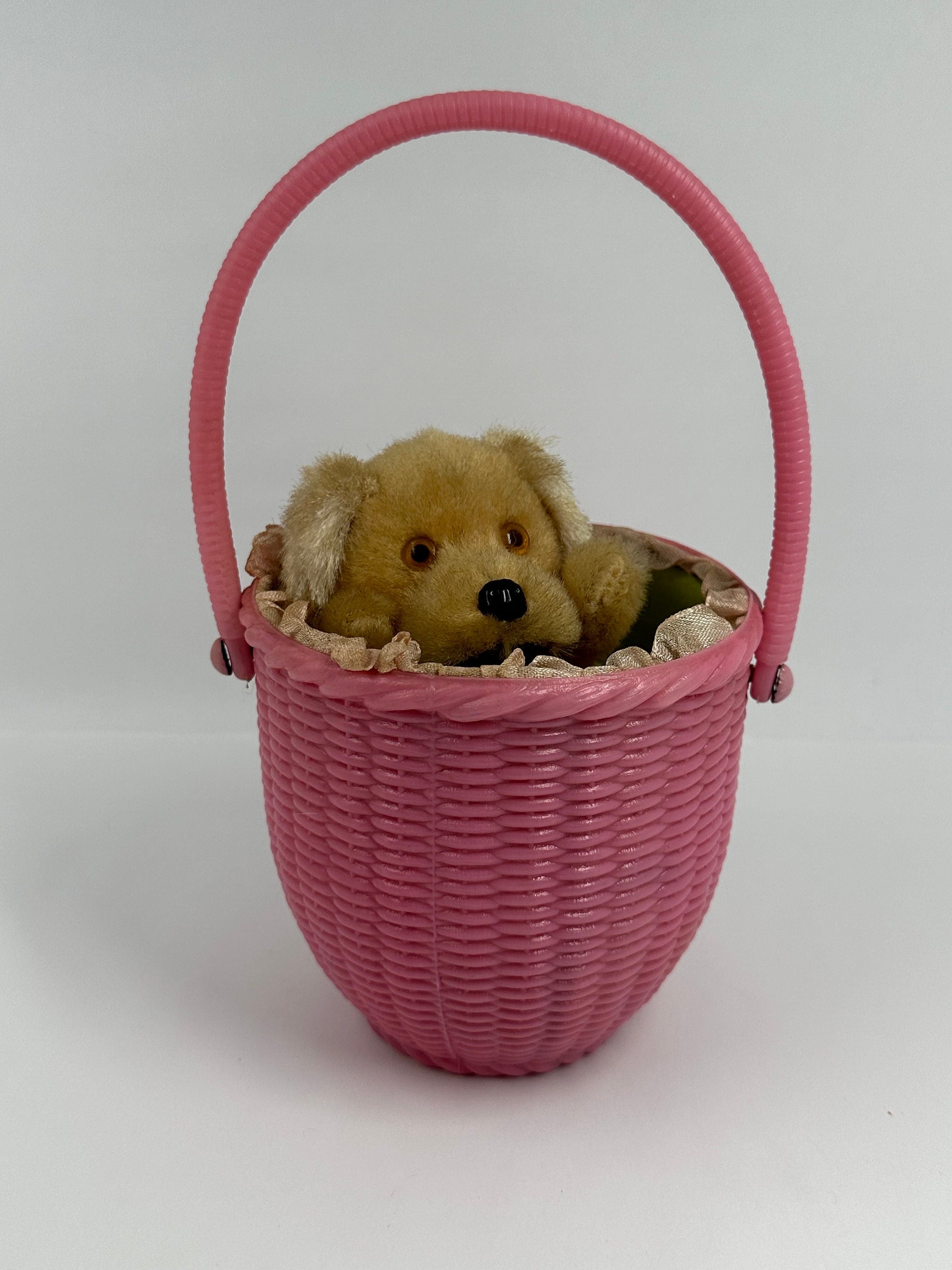 Vintage Wind up Toy Puppy in Pink Basket Made in Japan Works Etsy