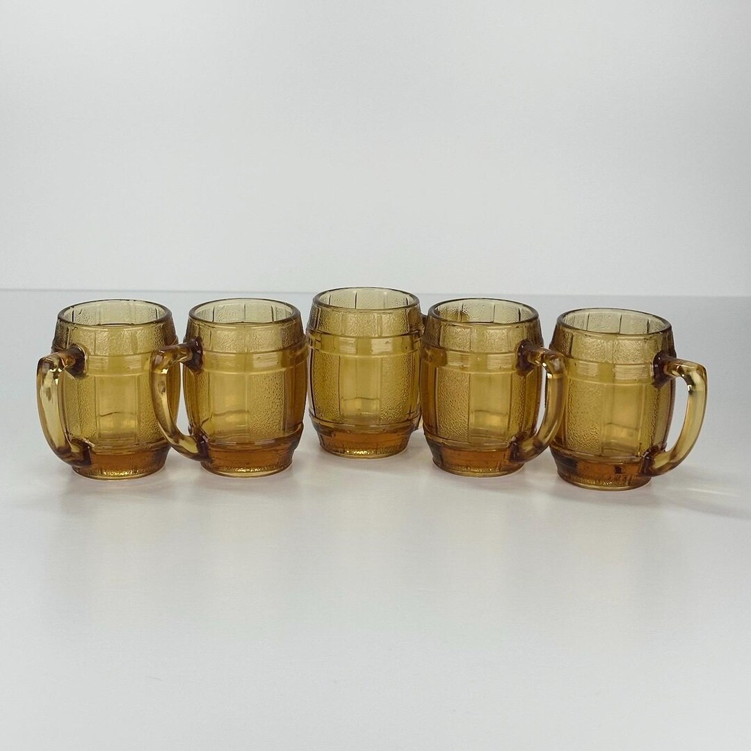 Vintage Amber Glass Barrel Shot Glasses With Handles in Set of 5 - Etsy