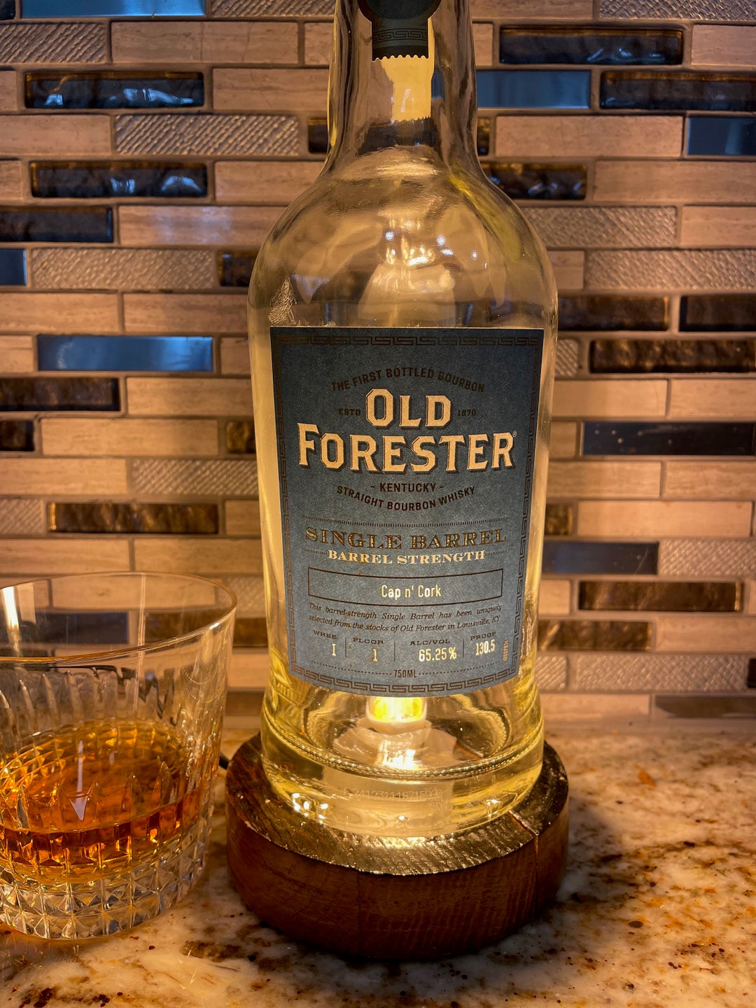 Old Forester Single Barrel Barrel Strength 130.5 Proof Up-cycled Lamp on Reclaimed Bourbon ...
