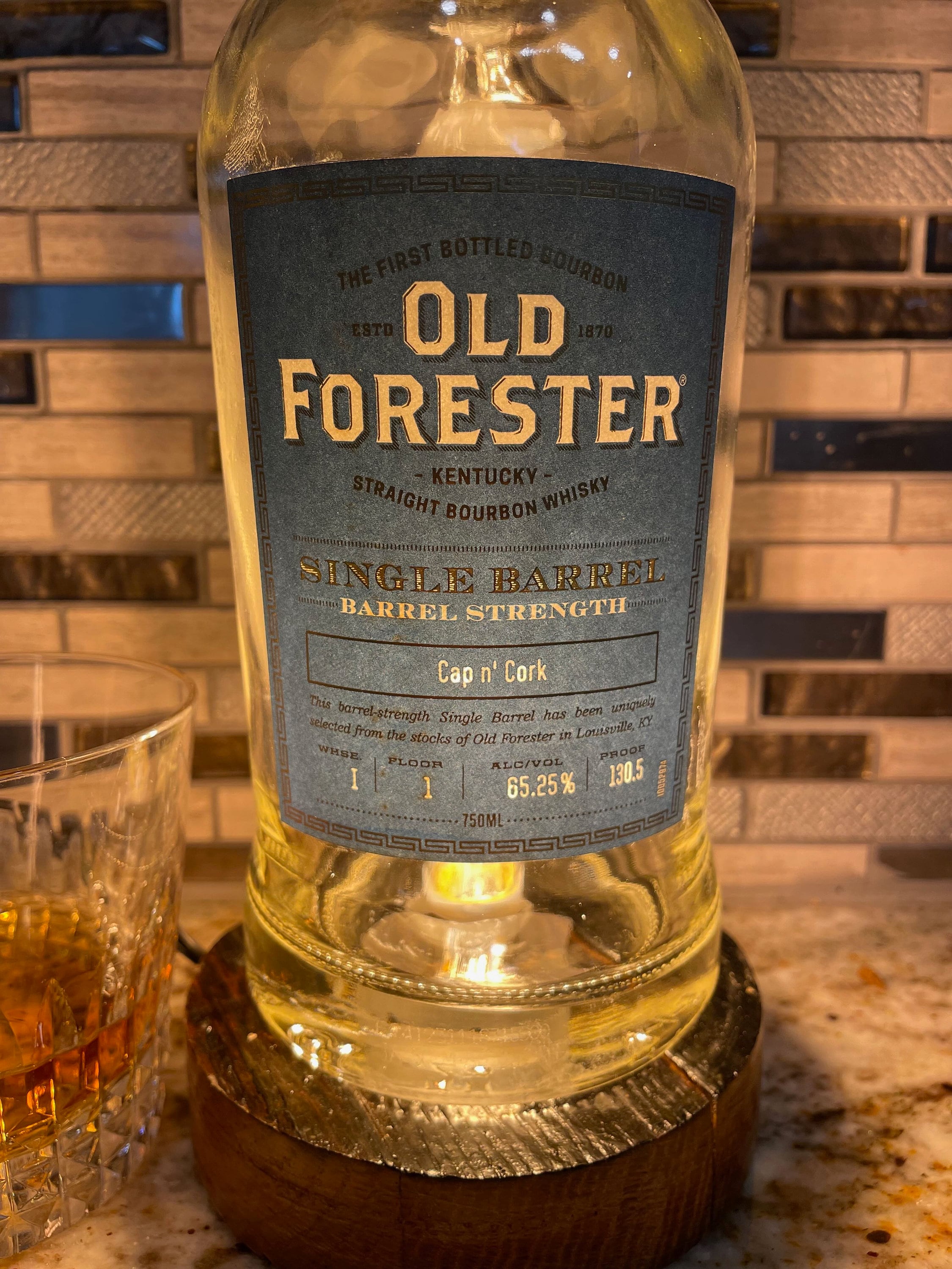 Old Forester Single Barrel Barrel Strength 130.5 Proof Up-cycled Lamp on Reclaimed Bourbon ...