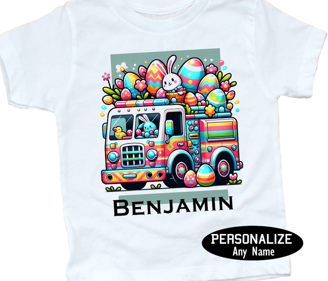 Personalized Easter Shirt, Easter Firetruck Shirt, Firefighter Bunny ...