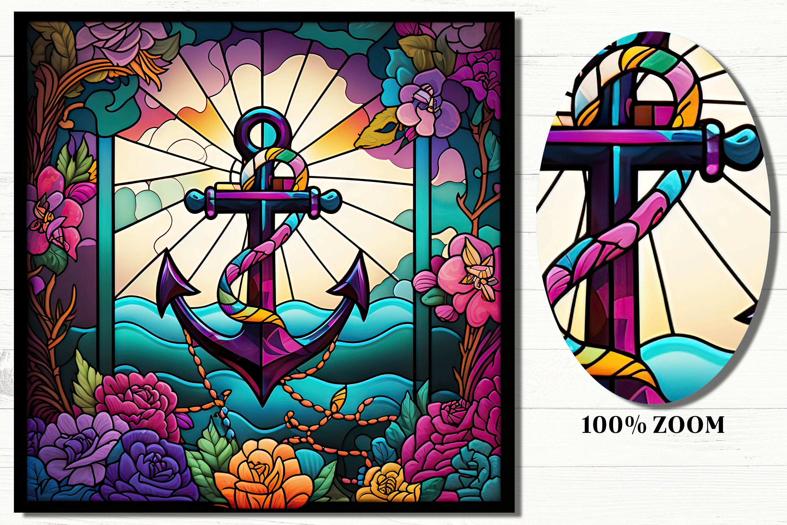 Anchor Stained Glass Sublimation Designs, Stained Glass Pattern ...