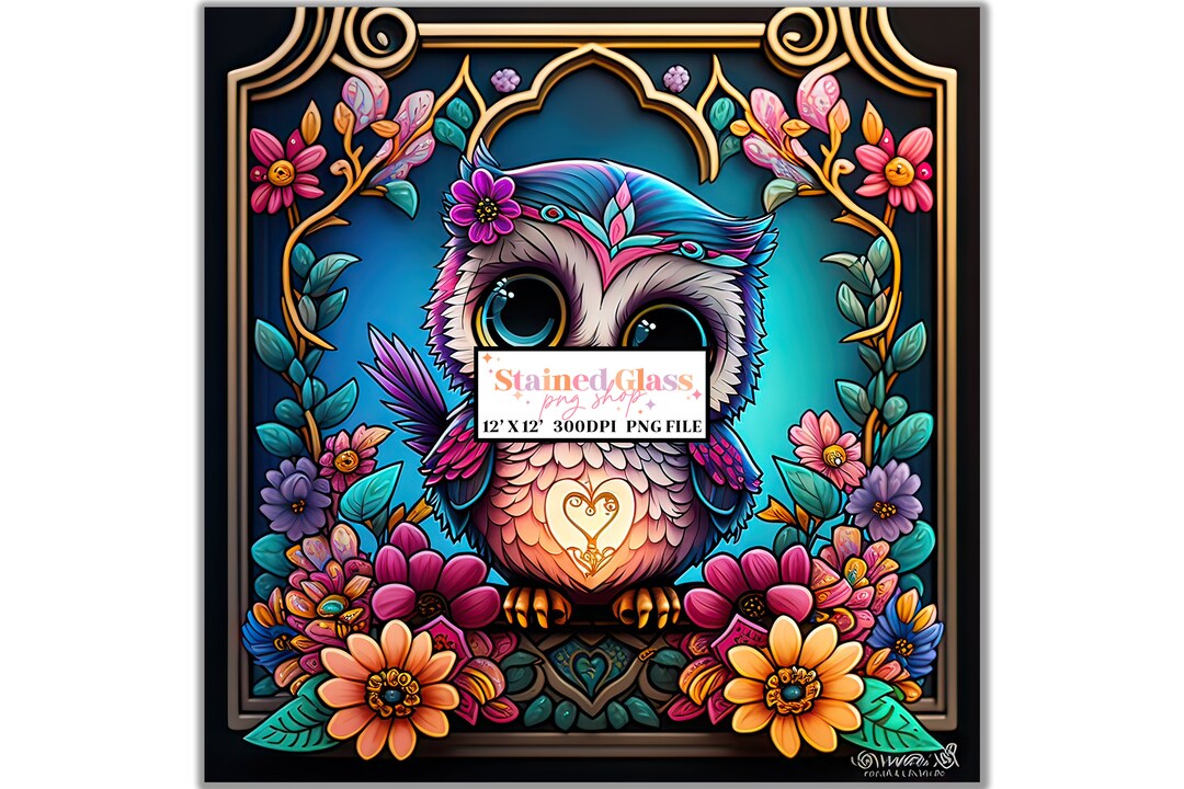 Owl Stained Glass Sublimation Designs, Stained Glass Pattern, Stained ...