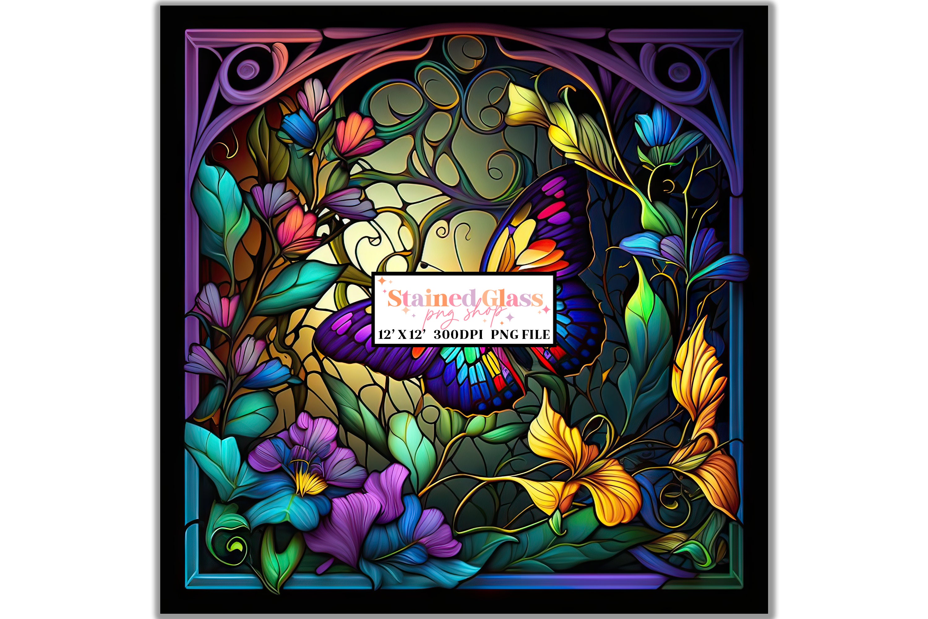 Butterfly Stained Glass Sublimation Designs, Stained Glass Pattern ...