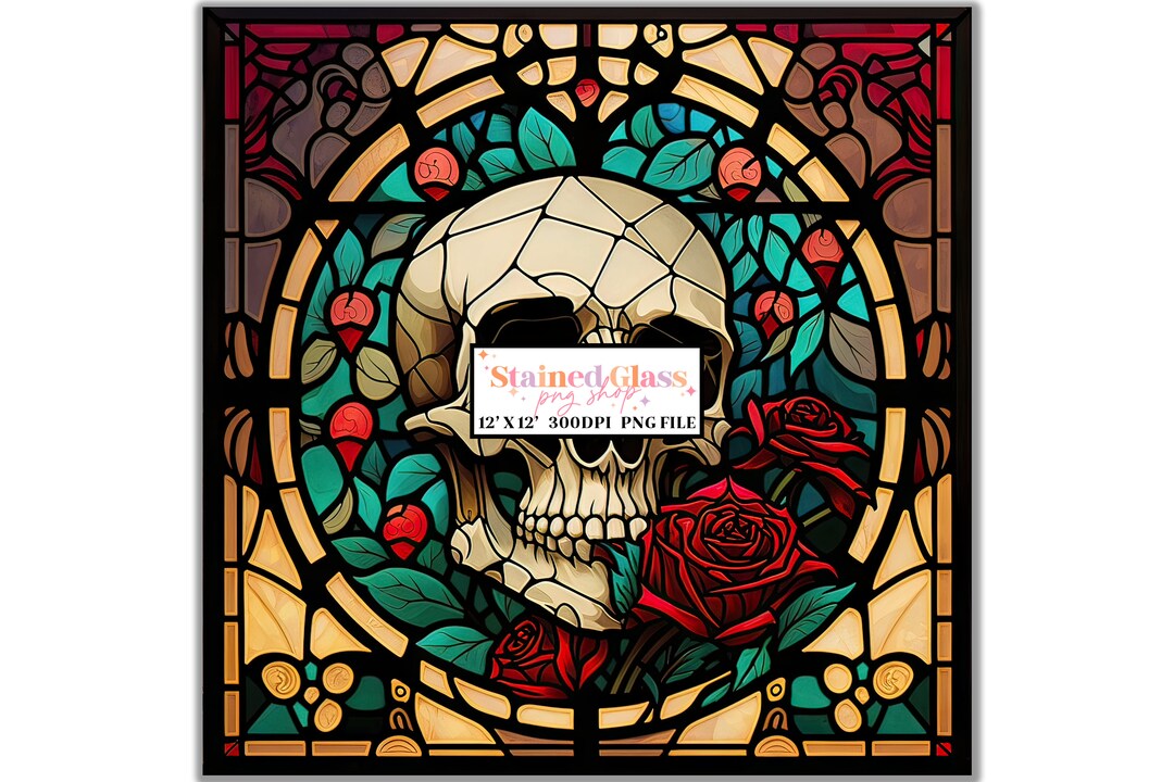 Skull Stained Glass Sublimation Designs, Stained Glass Pattern, Stained ...