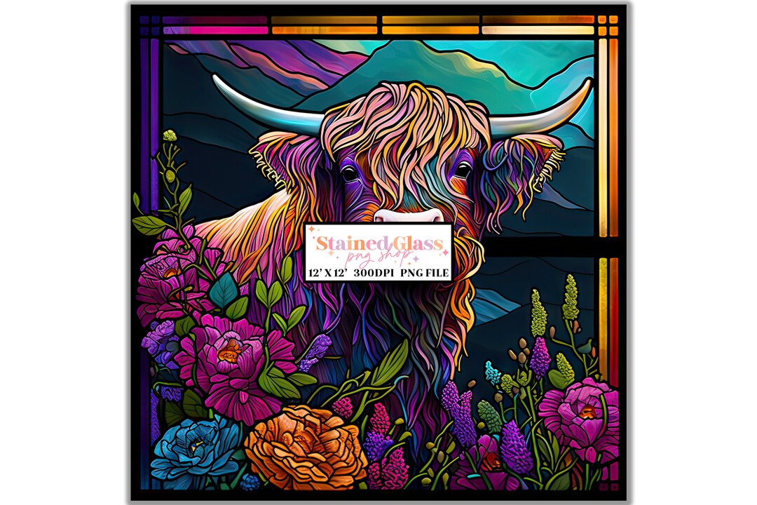 Highland Cow Stained Glass Sublimation Design, Stained Glass Pattern ...