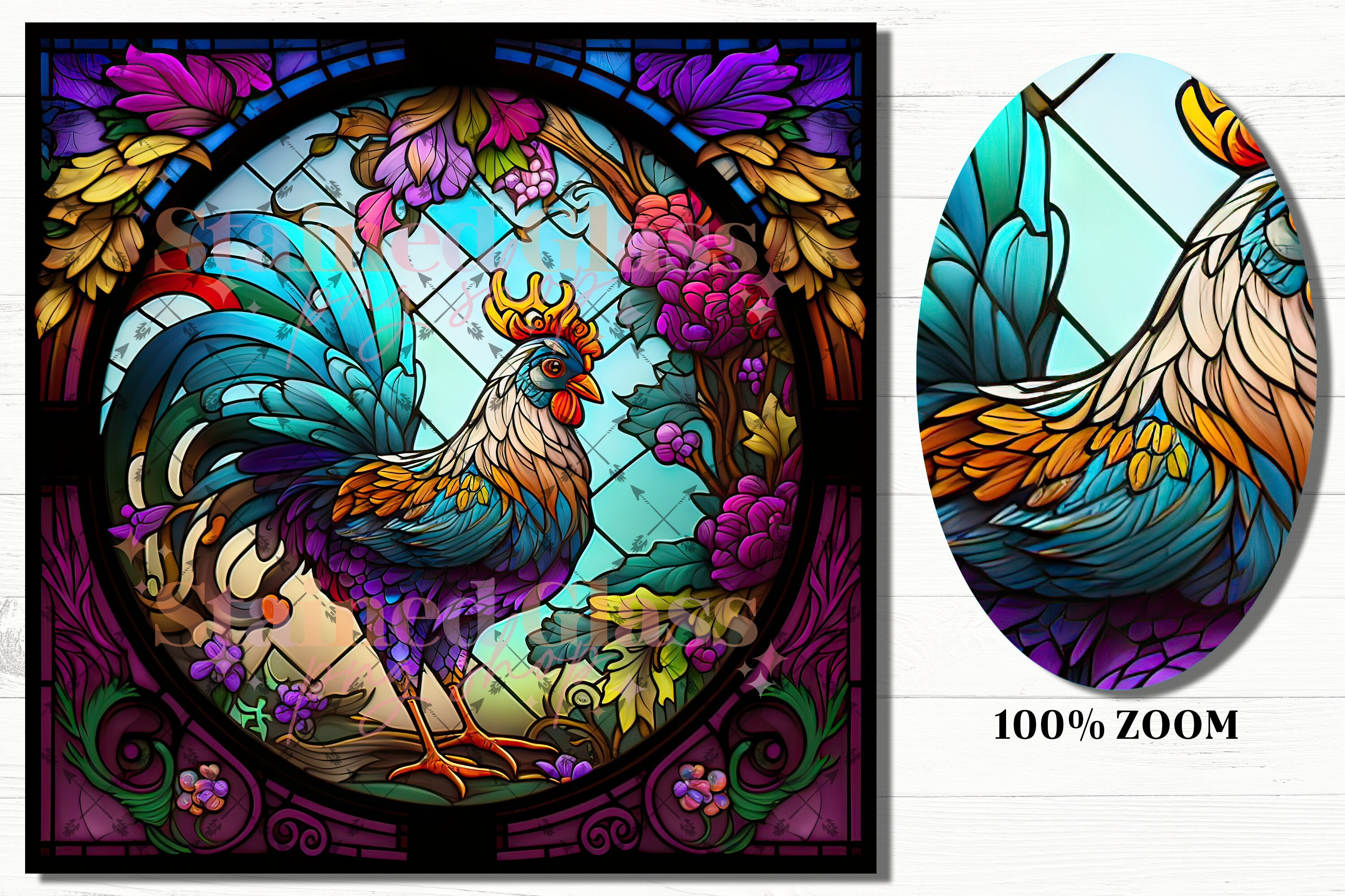 Rooster Stained Glass Sublimation Designs Stained Glass - Etsy