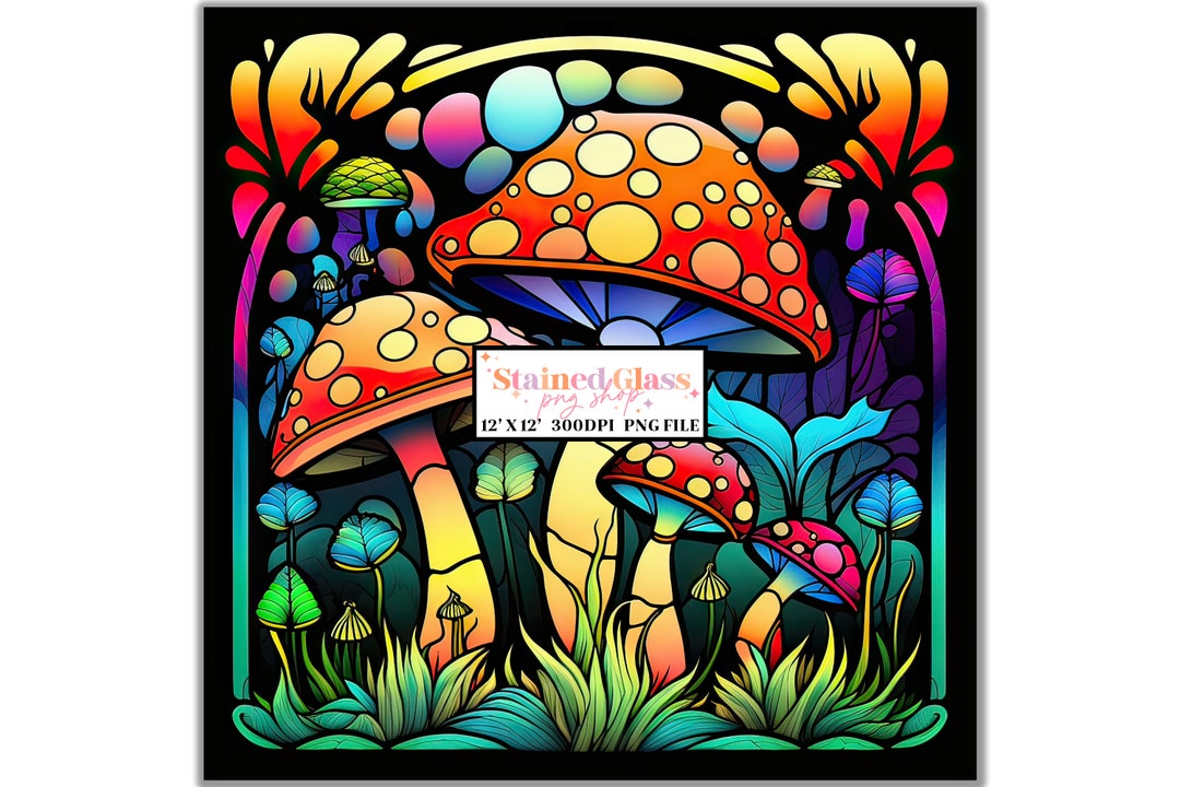 Mushroom Stained Glass Sublimation Designs, Stained Glass Pattern ...