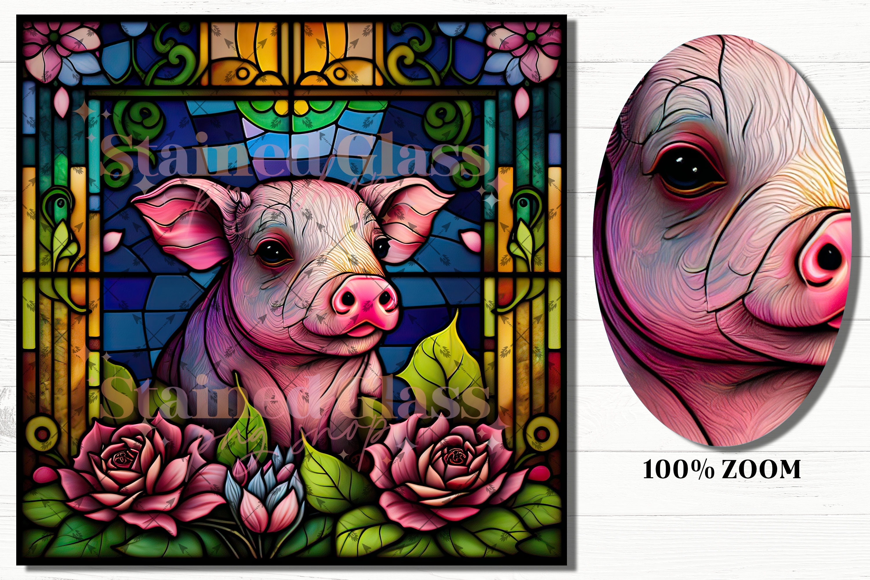 Pig Stained Glass Sublimation Designs Stained Glass Pattern - Etsy