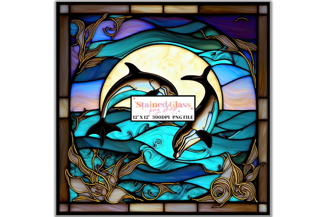 Dolphin Stained Glass Sublimation Designs Stained Glass - Etsy