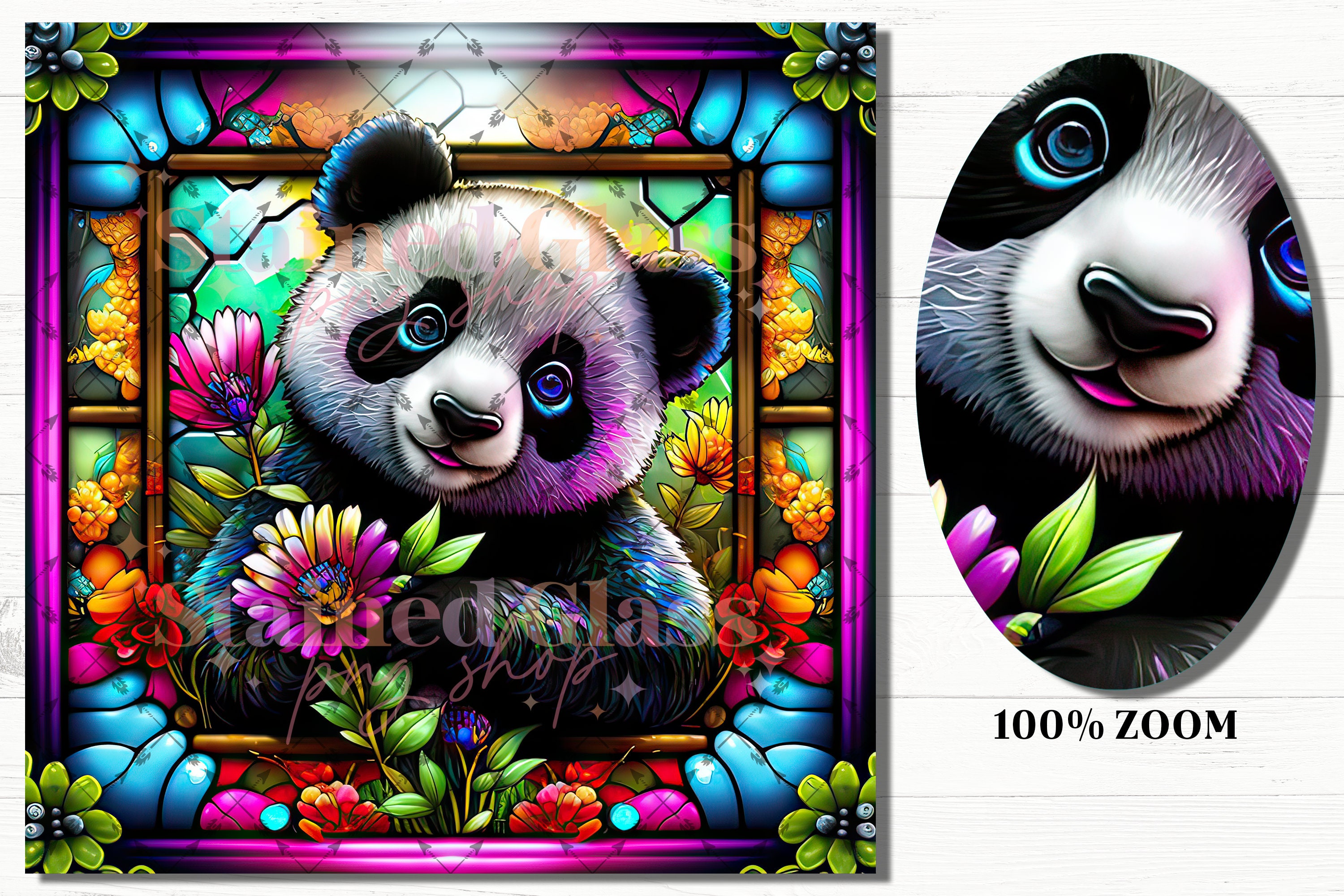 Panda Stained Glass Sublimation Designs, Stained Glass Pattern, Stained ...