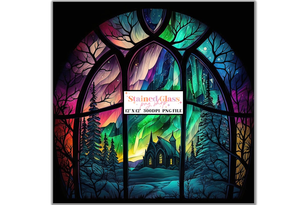 Northern Lights Stained Glass Sublimation Designs, Stained Glass ...